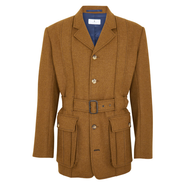 Men's Lucan Norfolk Jacket in Ginger Brown Merino Wool Tweed